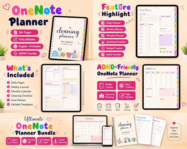 Onenote Digital Planner | Undated Hyperlinked Productivity System ...