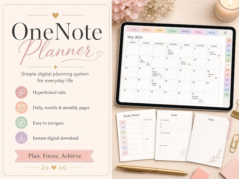 Onenote Digital Planner | Undated Hyperlinked Productivity System ...