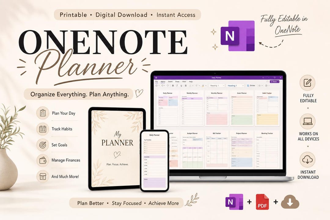 Onenote Digital Planner | Undated Hyperlinked Productivity System ...