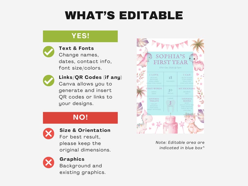 Editable Pink Dinosaur First Year Milestone Sign Template, Baby Girl ...