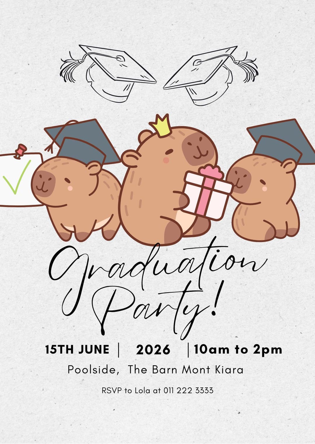 Graduation Party Invite - Capybara Theme - Etsy