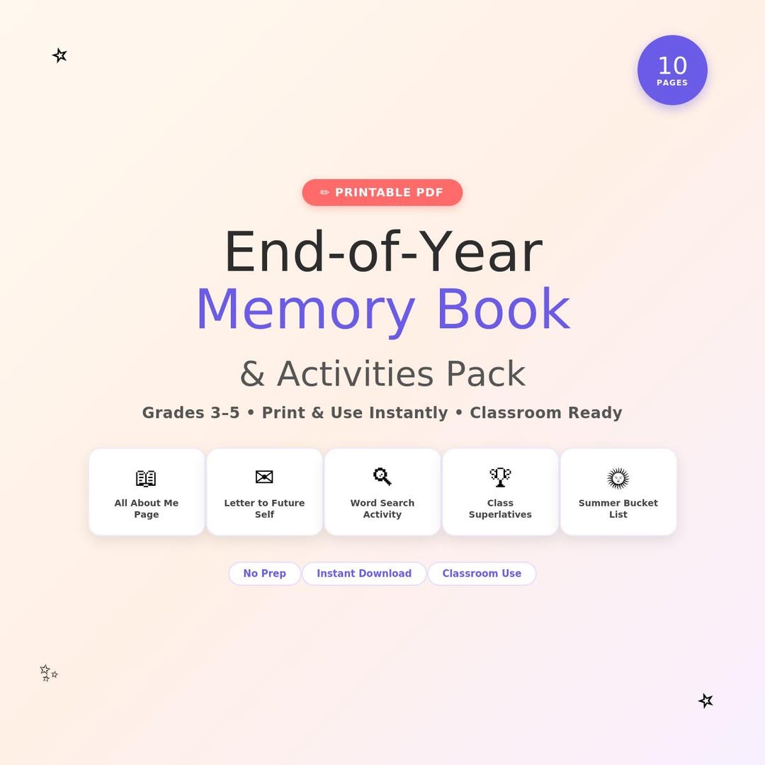 End of Year Memory Book | Printable Activity Pack | Class Superlatives ...