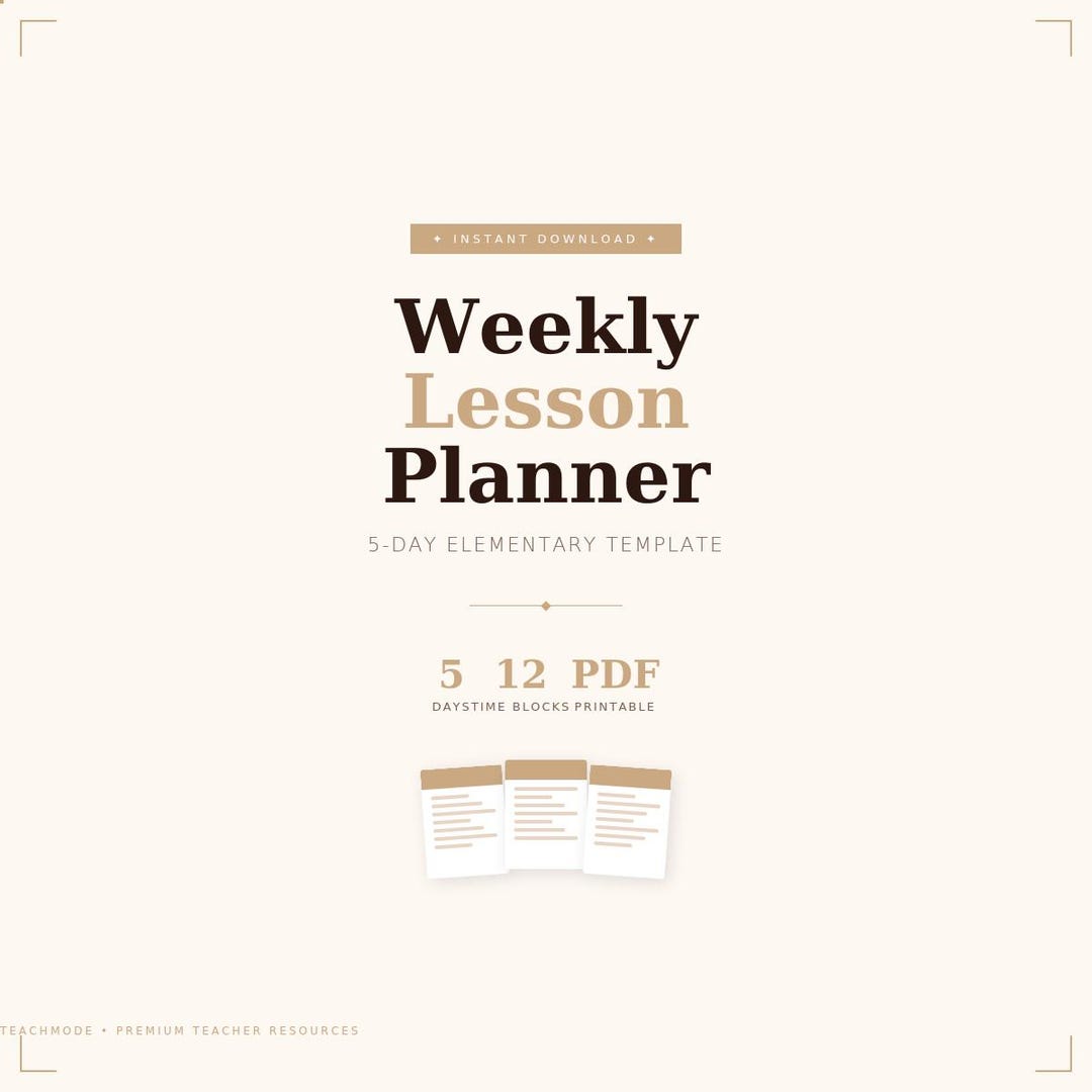 Weekly Lesson Plan Template Printable | 5-day Elementary Teacher ...