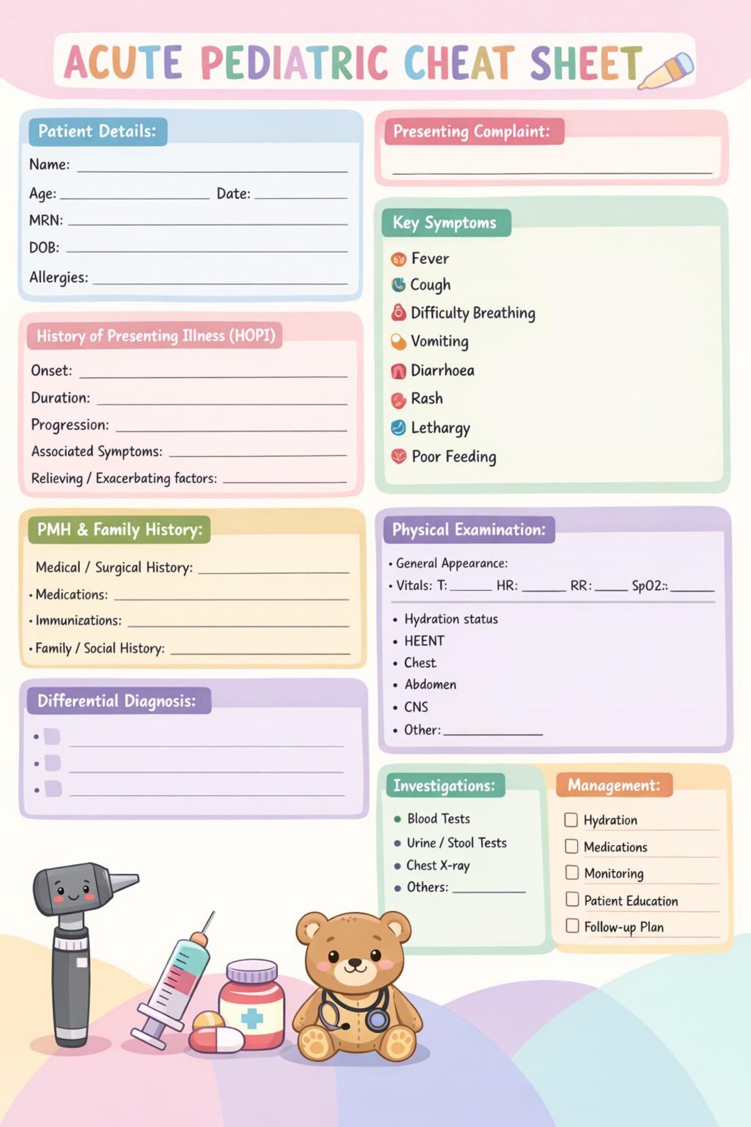 Pediatric Clerking Sheet - Etsy