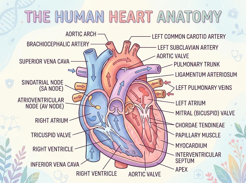 Human Heart Anatomy Illustration: Pastel Medical Diagram for Students ...