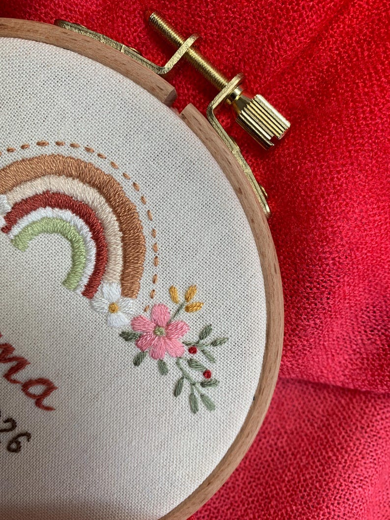 Custom Embroidered Birth Announcement Hoop, Rainbow Nursery Art, Baby ...