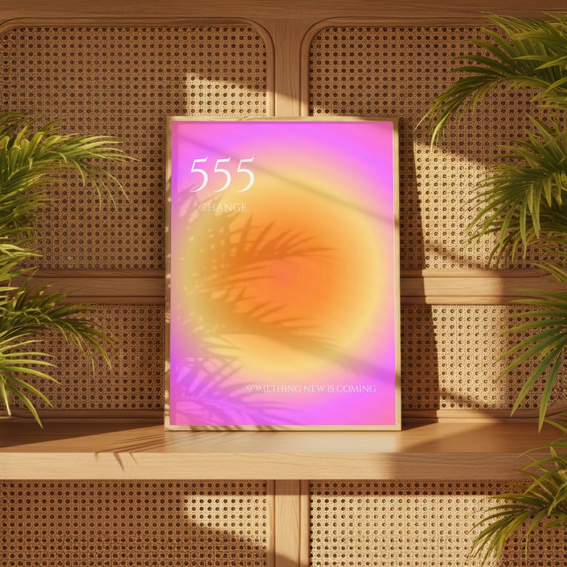 555 Angel Number Aura Print, Gradient Manifestation Poster, Spiritual ...