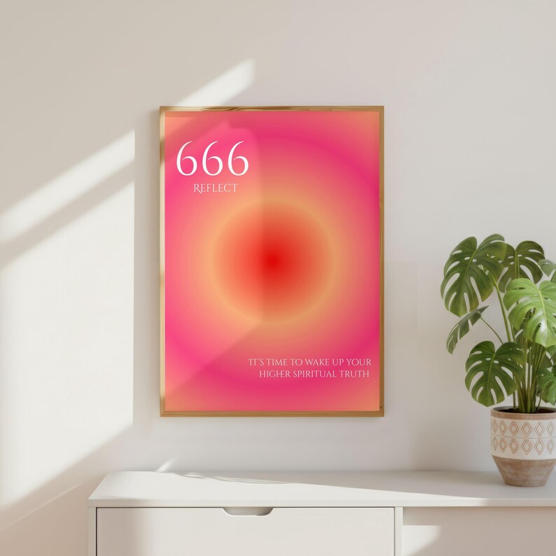 666 Angel Number Print, Aura Gradient Manifestation Poster, Spiritual ...
