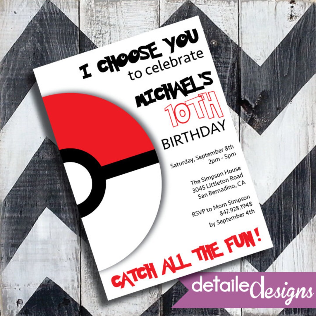 POKEMON BALL Invitation, Birthday, Kid's Party, Baby Shower Digital ...