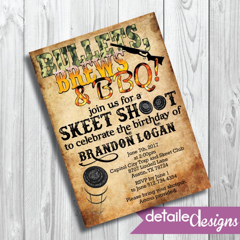 SKEET SHOOT Invitation Birthday Bachelor Party BBQ Brews - Etsy