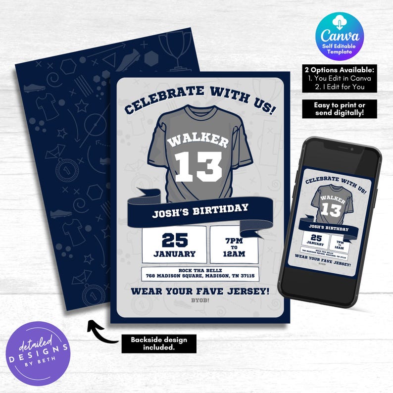 Sports Jersey Birthday Invitation: Game Day Theme (digital Download) - Etsy