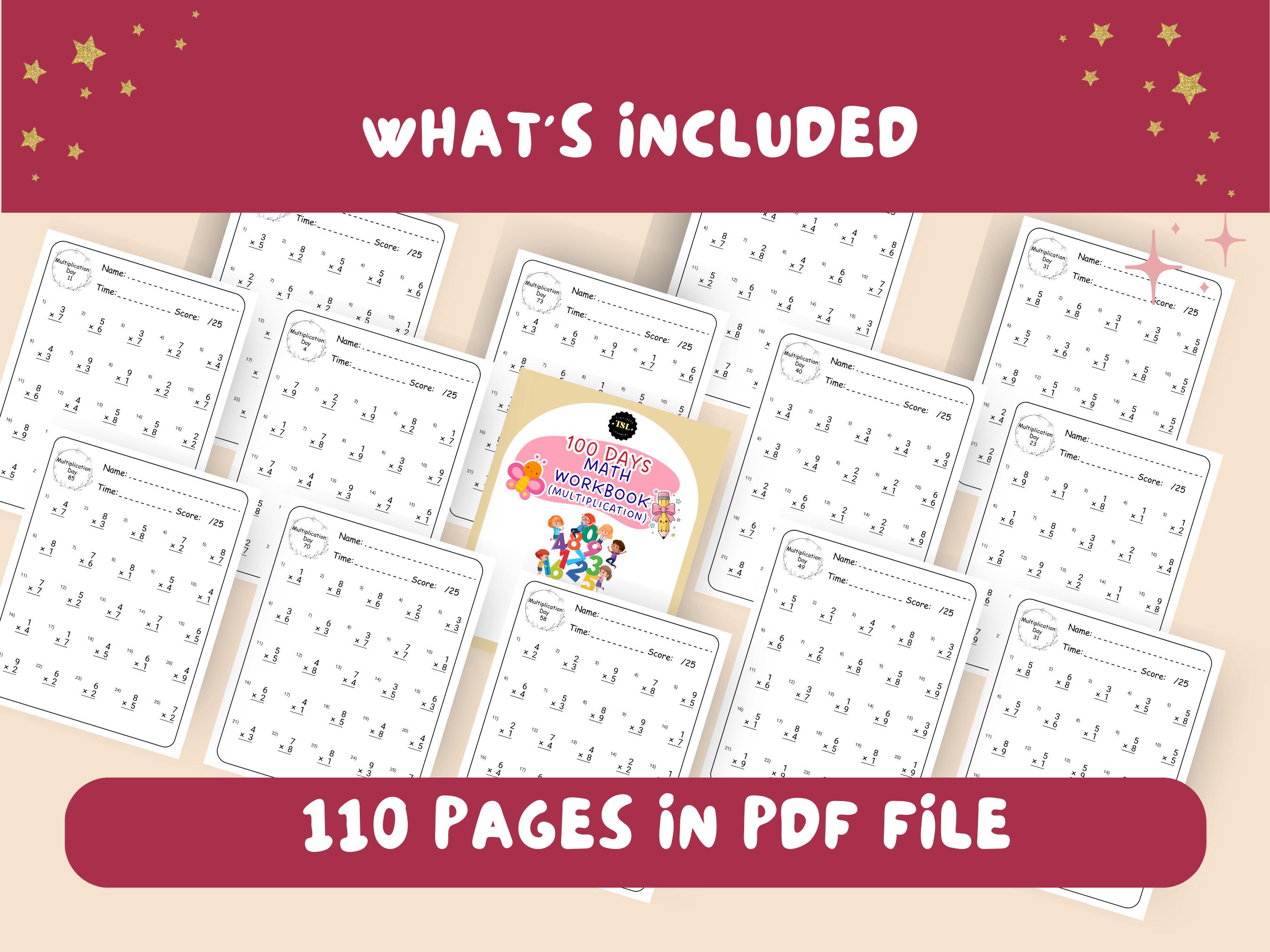 100 Days Multiplication Workbook | Worksheet Grade 2-4 Educational ...