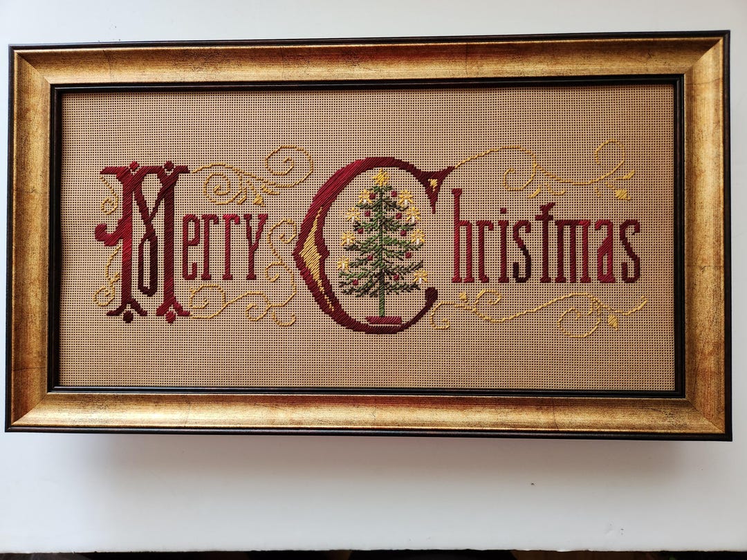 Merry Christmas Tree KIT TO STITCH, Motto Sampler 9x18" Antique Style ...