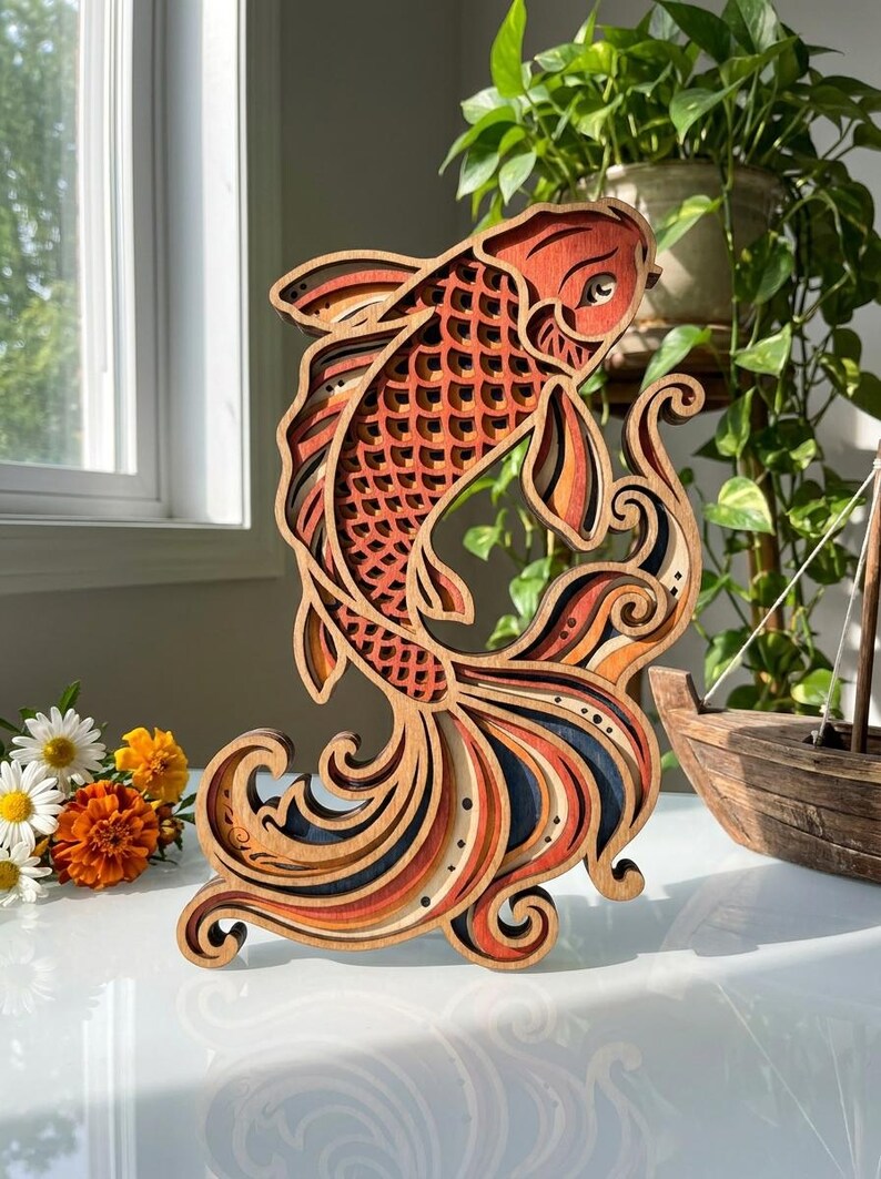 NB307 Koi Fish SVG | 5 Layers | Japanese Fish Wall Art | Laser Cut ...