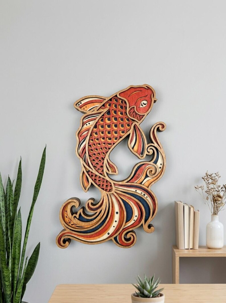 NB307 Koi Fish SVG | 5 Layers | Japanese Fish Wall Art | Laser Cut ...