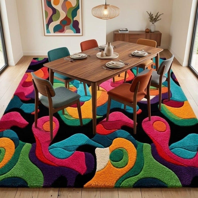 Handmade, Colorful Abstract Area Rug, Modern Art Rug, Hand Tufted Wool ...