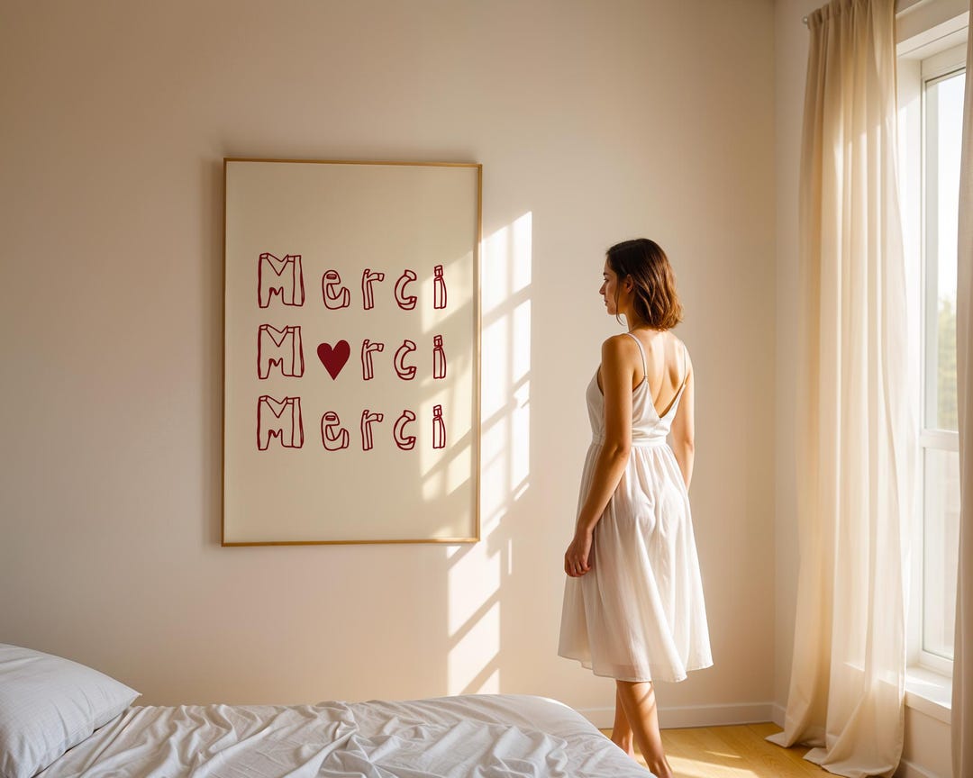Hand-drawn Merci Typography Print, Romantic French Wall Art (digital ...