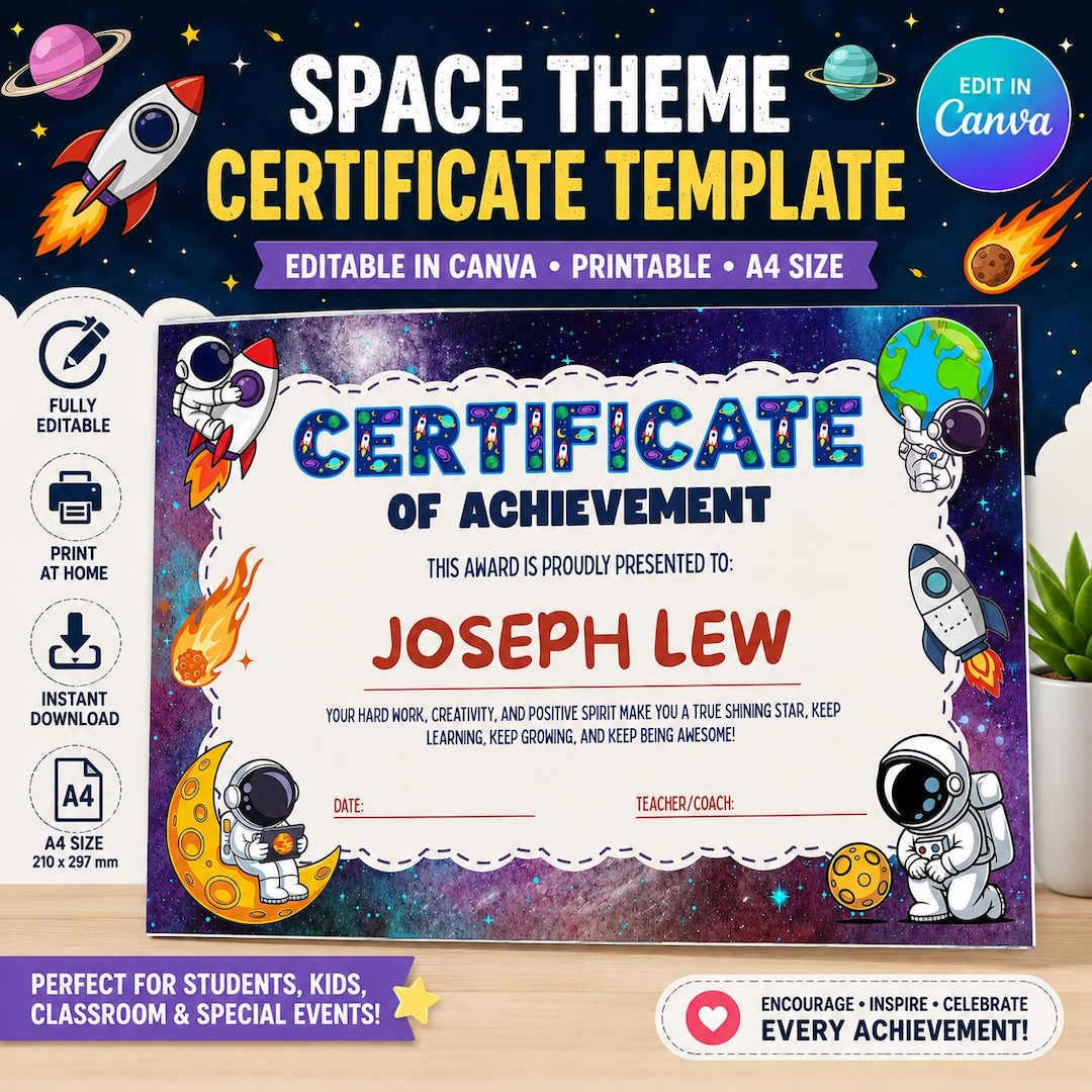 Space Achievement Certificate Template | Editable Canva Award ...
