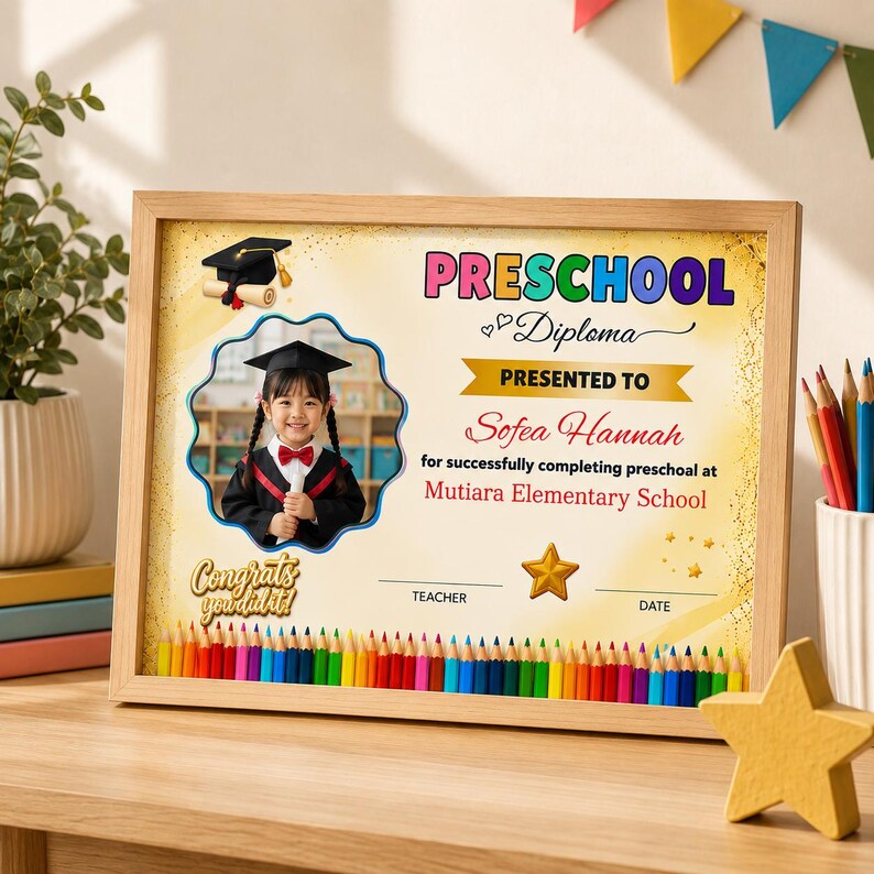 Editable Preschool Diploma Certificate Template, Kids Graduation Award ...