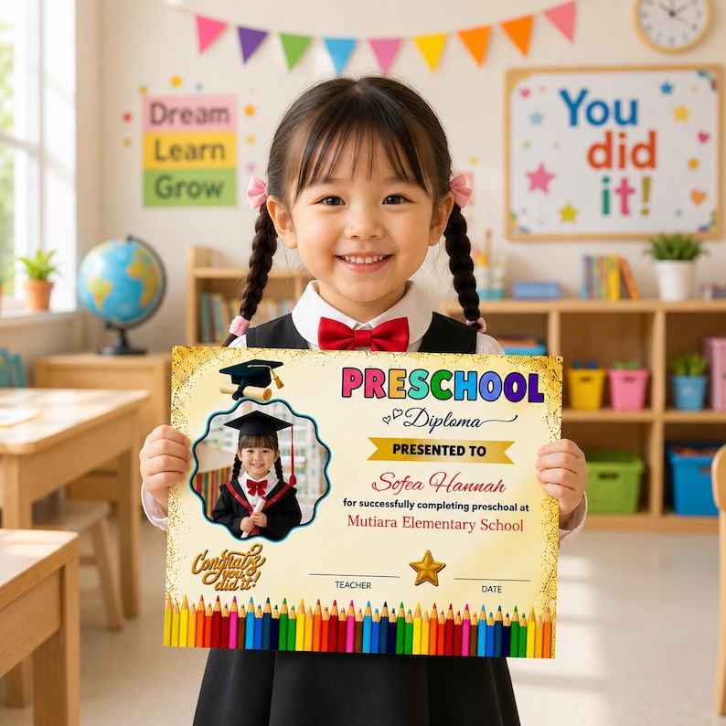 Editable Preschool Diploma Certificate Template, Kids Graduation Award ...
