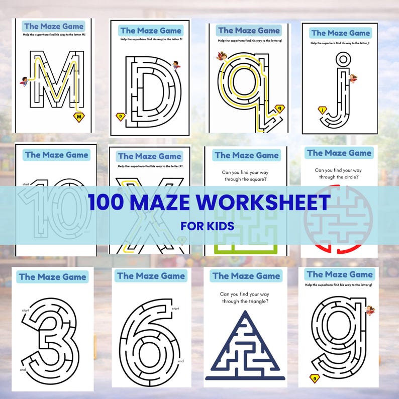 100 Maze Worksheets for Kids | Alphabet, Number, Shape Mazes (ages 3-6 ...