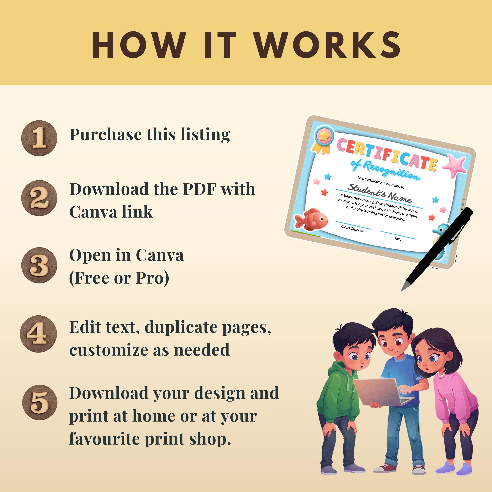 Editable Canva Certificate of Recognition, Star Student Award Template ...