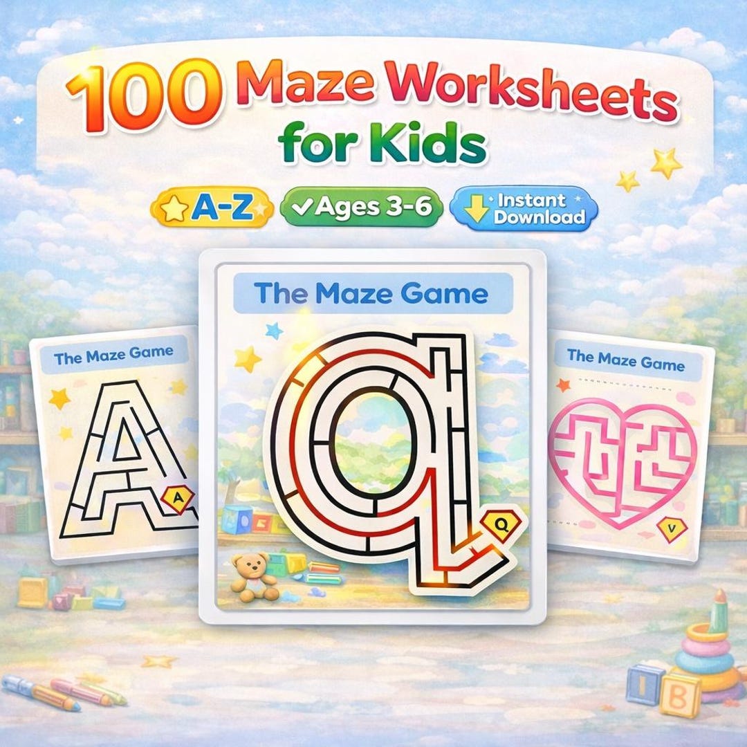 100 Maze Worksheets for Kids | Alphabet, Number, Shape Mazes (ages 3-6 ...