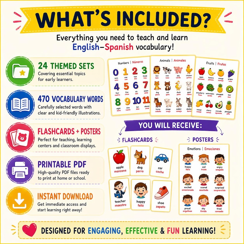 English–spanish Vocabulary and Flashcards Mega Bundle for Kids - Etsy