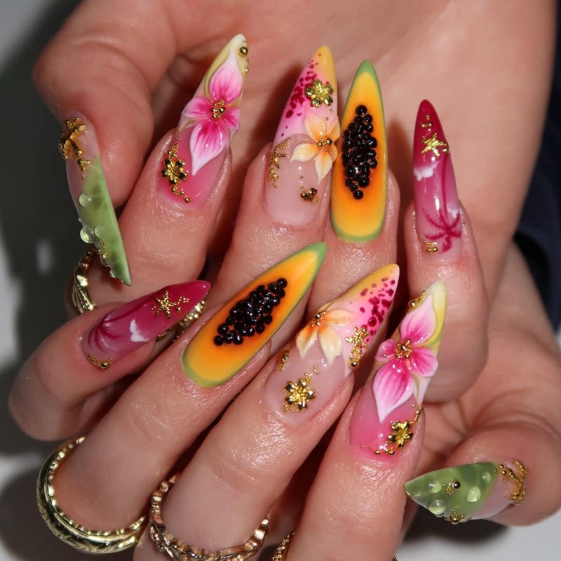 Flower Stiletto Nails - Etsy