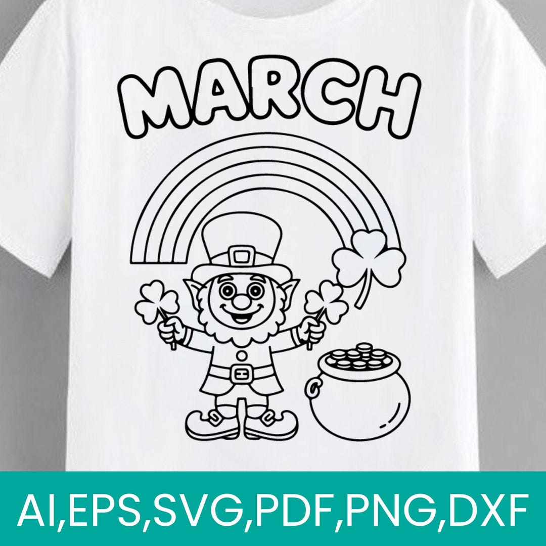 March Leprechaun SVG, St Patrick's Day Coloring Page, Kids Cricut Cut ...
