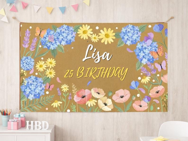Birthday Banner DIY Paint Template, Floral Birthday Banner Printable ...