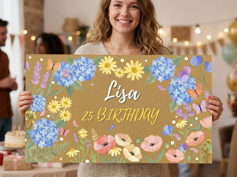 Birthday Banner DIY Paint Template, Floral Birthday Banner Printable ...
