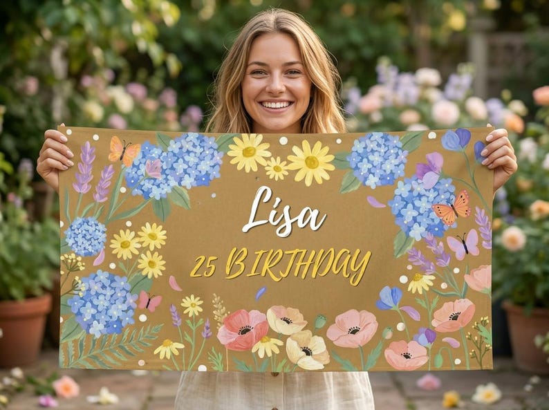 Birthday Banner DIY Paint Template, Floral Birthday Banner Printable ...