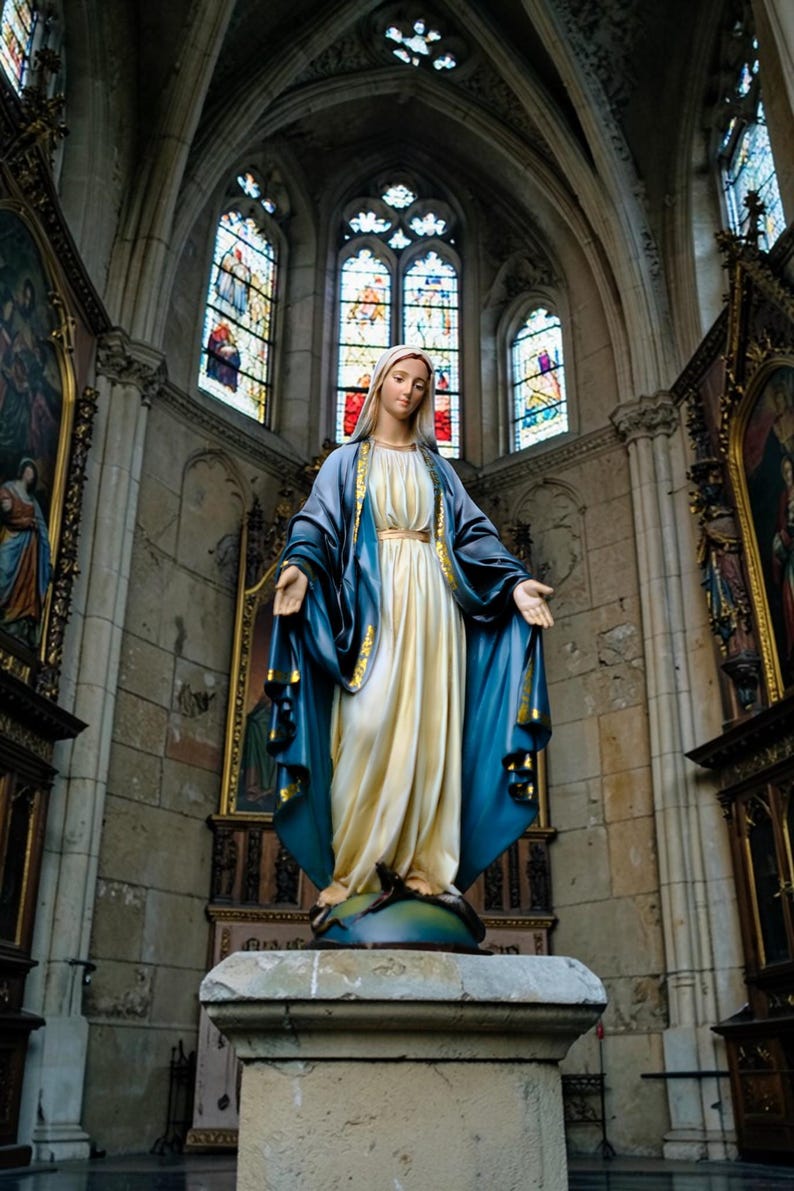 Our Lady of Grace Statue, Hand Painted Virgin Mary Figurine, Catholic ...