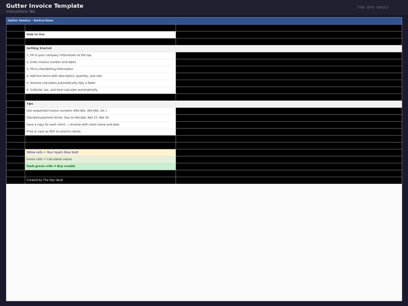Gutters Invoice Template Excel | Gutter Contractor Billing Receipt ...