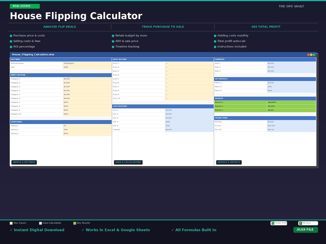 House Flip Budget Template Excel | Remodel Cost Tracker Spreadsheet ...