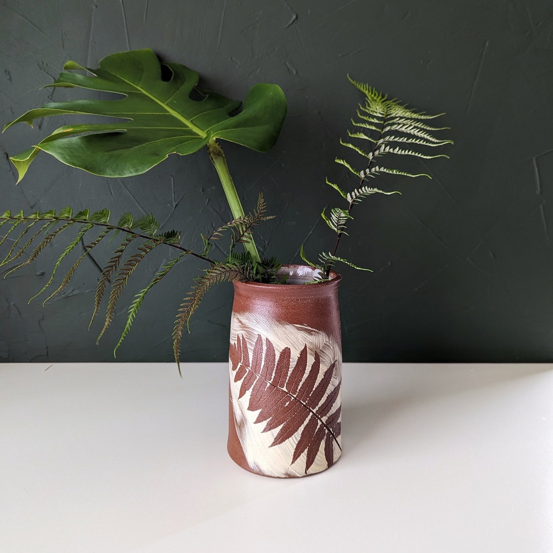 Ceramic Fern Vase, Large Botanical Rustic Stoneware Vase - Etsy