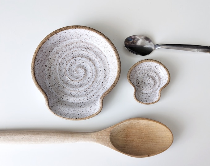 White Ceramic Spoon Rest Set, Large and Small Stove Top Spoon Rest ...