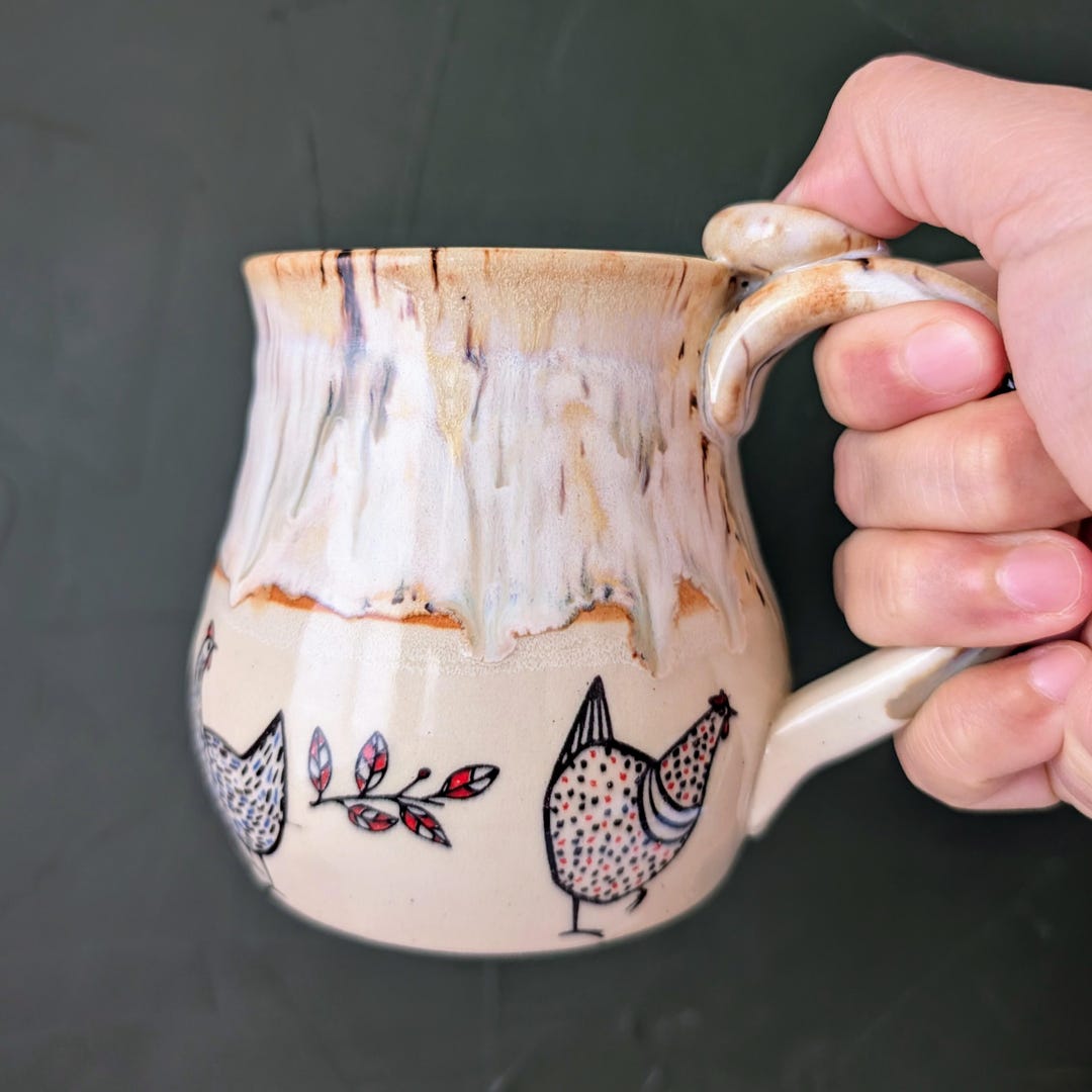 Rustic Chicken Coffee Mug, Hen House Pottery, Chicken Lover Gift, Large ...