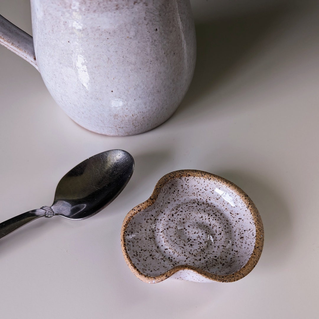 Small Speckled White Ceramic Spoon Rest, Coffee or Tea Spoon Rest ...
