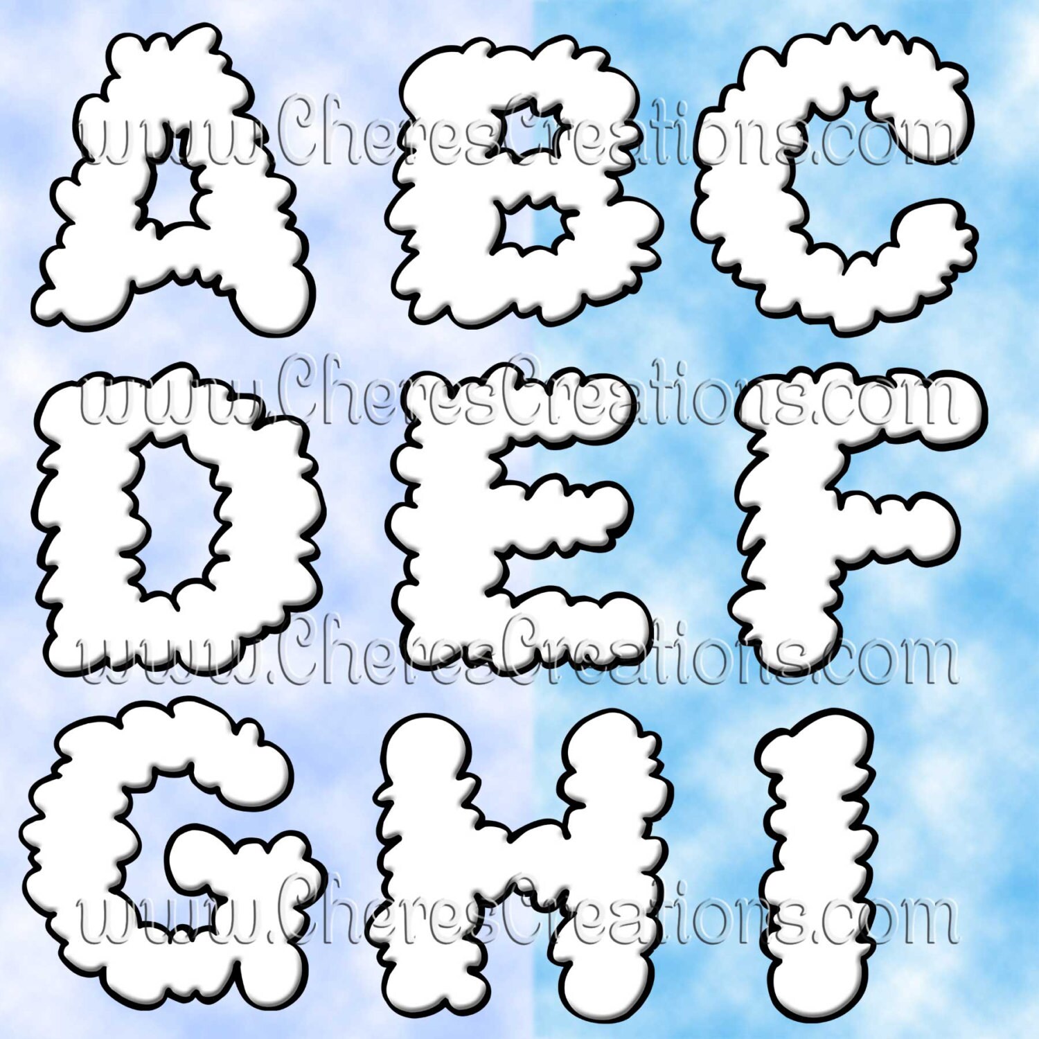 Cloud Digital Alphabet - Etsy