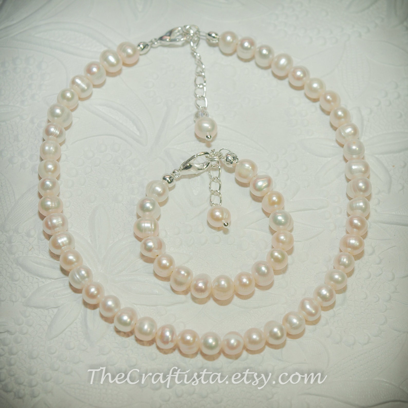 Baby Pearl Necklace and Bracelet - Authentic Freshwater Pearls - Flower ...