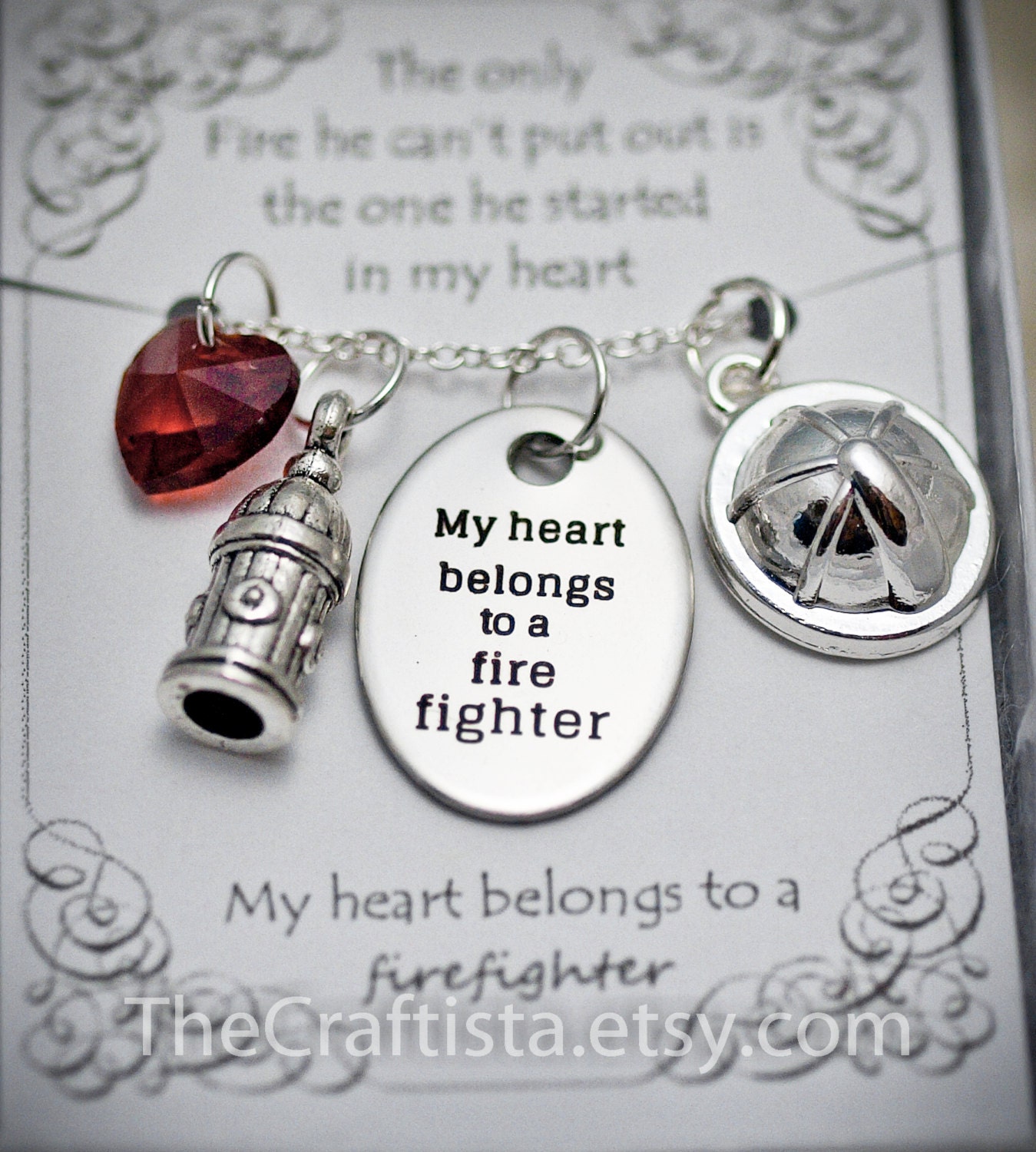 FT, Firefighter Necklace With Multi-faceted Heart-shaped Crystal, Fire ...