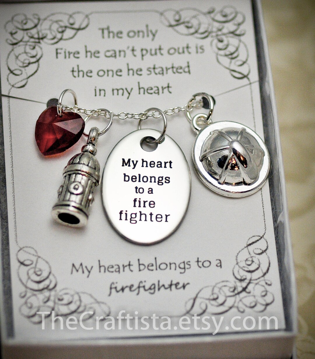 FT, Firefighter Necklace With Multi-faceted Heart-shaped Crystal, Fire ...