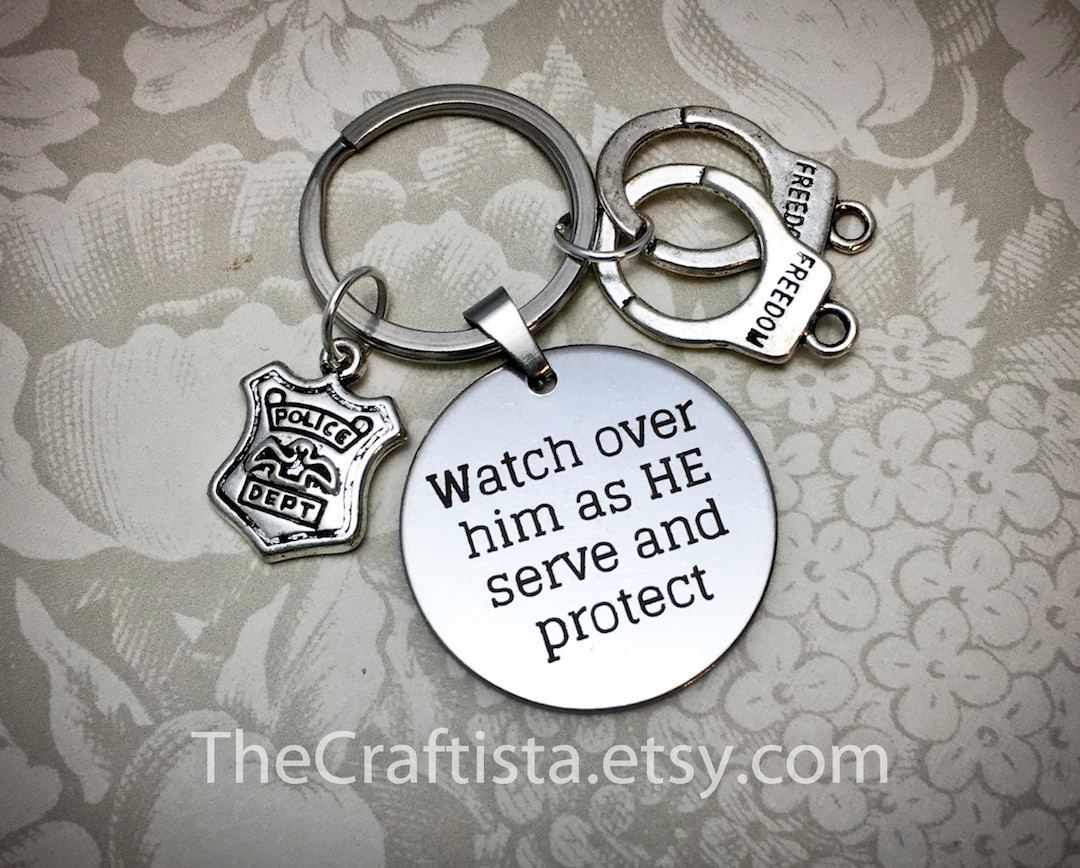 Police Officer Keychain, PK, Police Protection Keychain, Watch Over Him ...