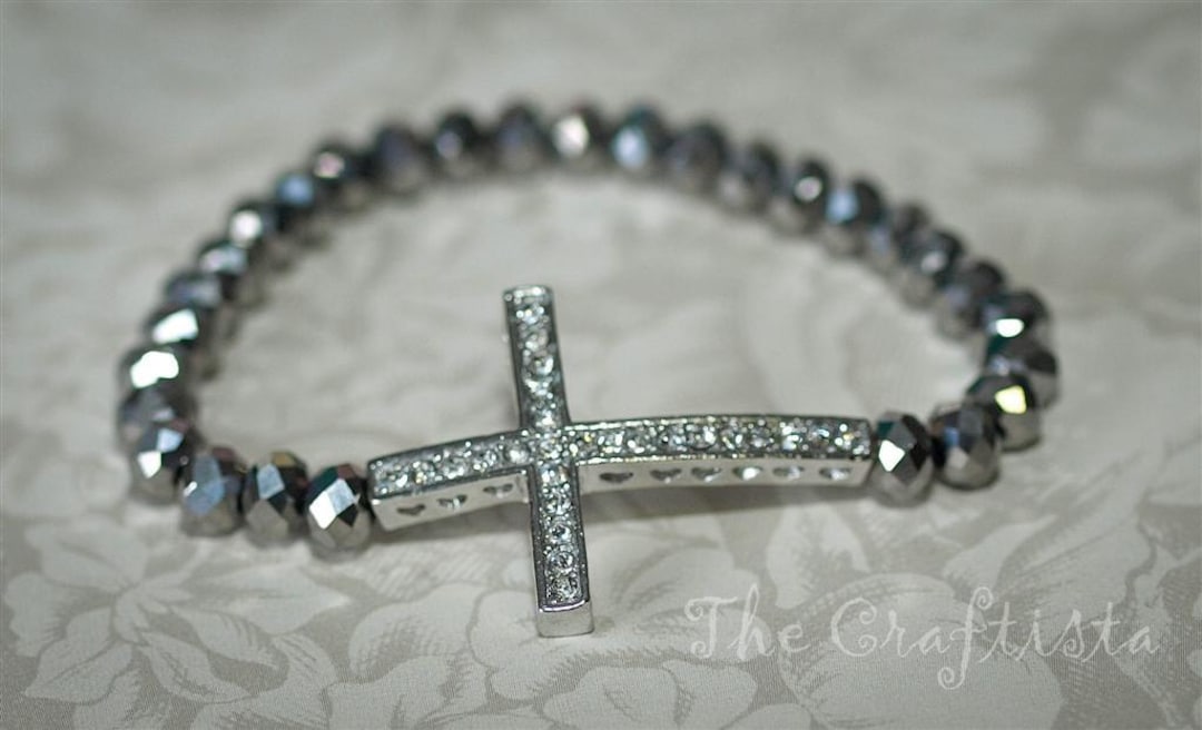 Sideways Cross Bracelet, Stackable Bracelet, Faith Bracelet, Beaded ...