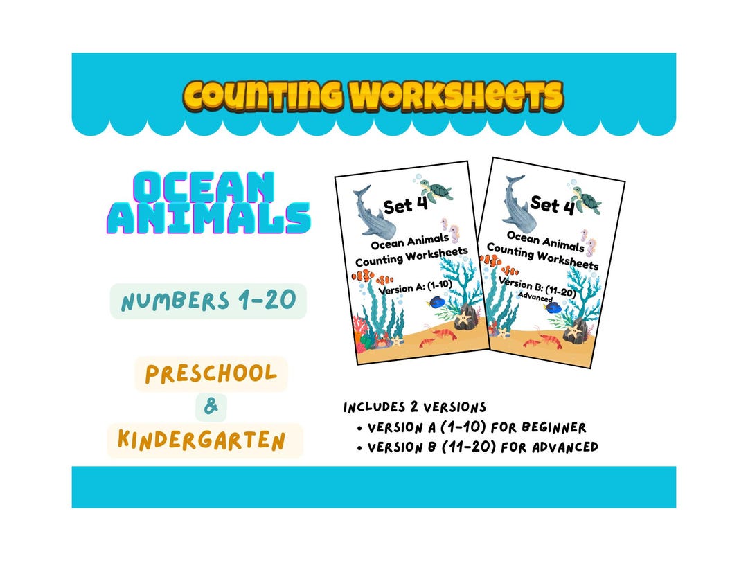 Ocean Animals Counting Worksheets | Preschool Kindergarten Math ...
