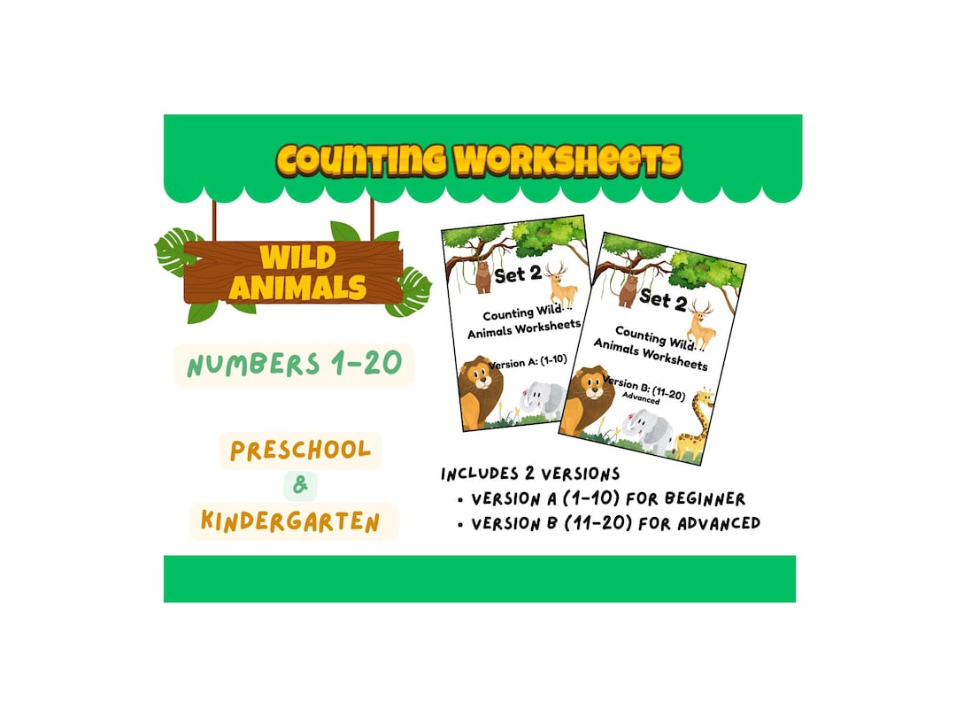 Wild Animals Counting Worksheets 1-20 | Preschool Kindergarten Math ...