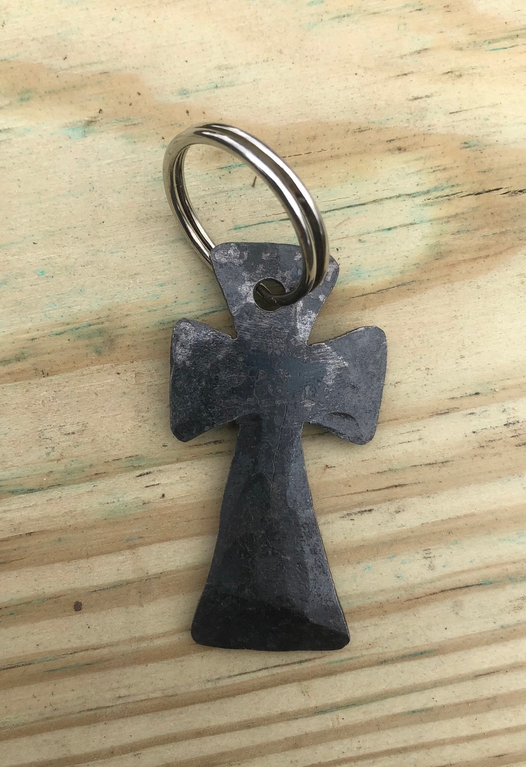 Hand Forged Cross Keychain - Etsy