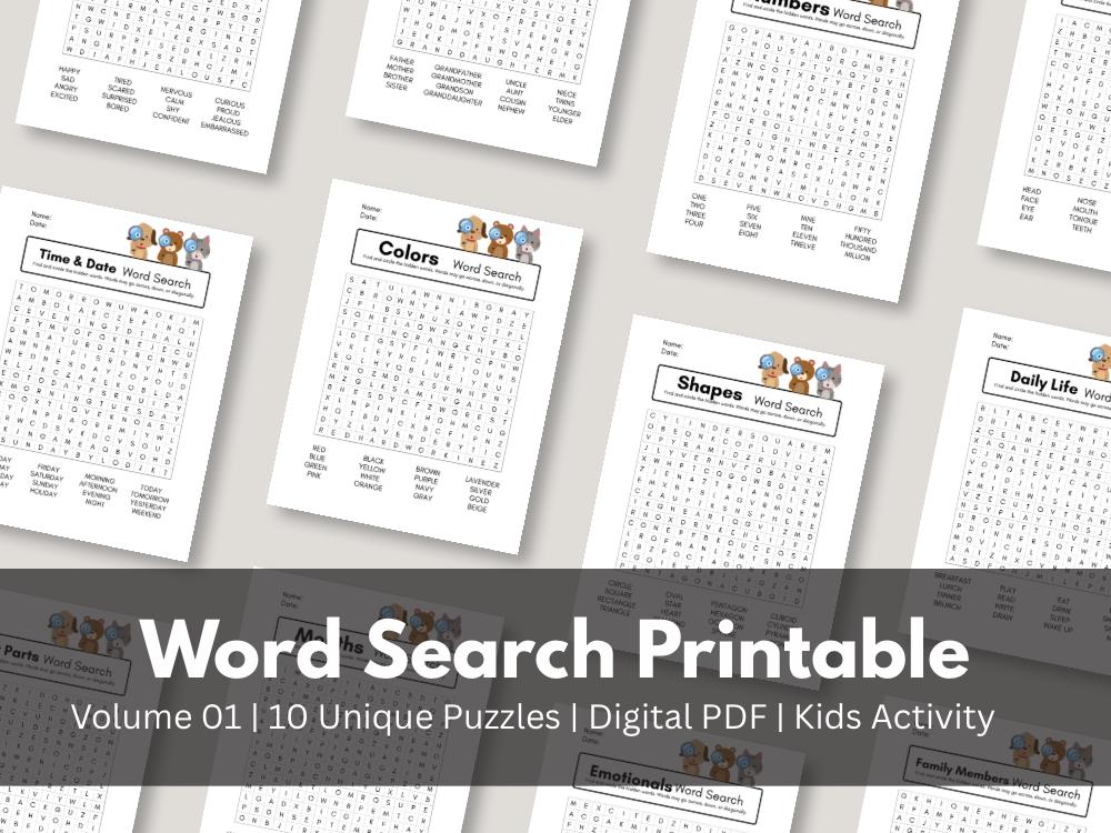 Printable Word Search for Kids｜volume 01 | 10 Fun Puzzles | Learning ...